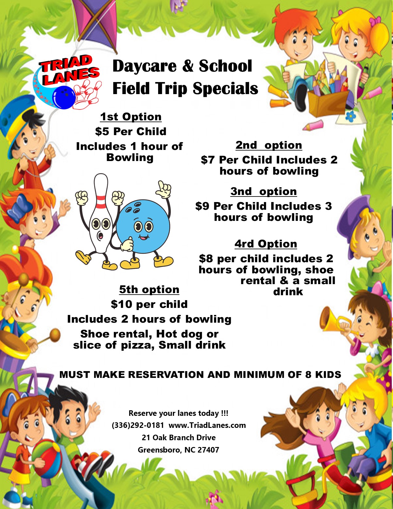 Daycare & School Field Trips | Triad Lanes